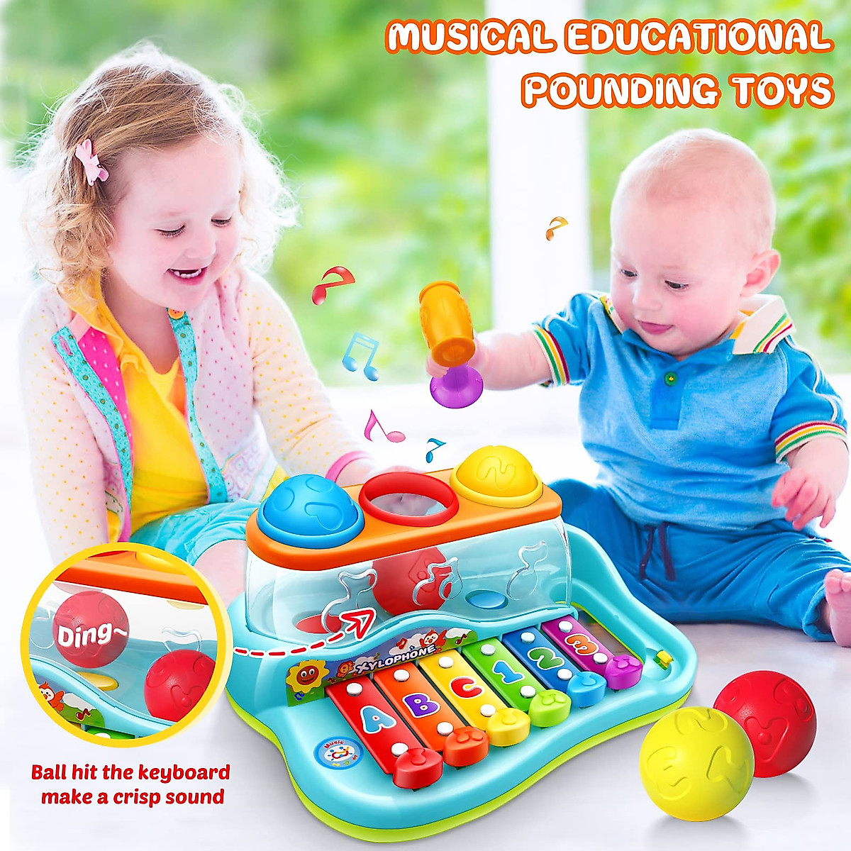NVHH Baby Toys 12-18 Months Hammer Pounding Xylophone Kids Gifts for 1 2 3+ Year Old Boys Girls, Early Educational with Music Balls, Christmas Birthday Toys for 6 to 12 Months