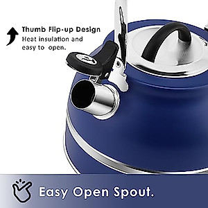 Rorence 3 Quart Whistling Tea Kettle: Stainless Steel Tea Pot with Capsule Bottom for Stovetop - Blue