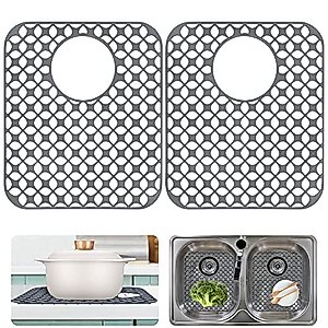 Finphoon Sink Protectors for Kitchen Sink，Kitchen Sink Mats, 2pcs 13.8'' X 11.4'' Sink Mats for Bottom of Kitchen Sink, Heat-Resistant Silicone Sink Protector for Side Drain