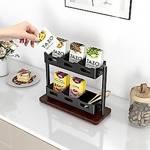 Tea Bag Organizer, 2 Tier Tea Bags Organizer Holdr Holds 50 Teabags, Solid Wood Vertical Tea Storage, Tea Rack for Tea Bags, Countertop, Black