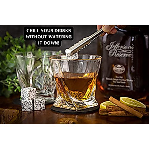 Cool Stones, Whiskey Glasses Set of 2 - Great Gift Set for Men - Bourbon Glasses Made for Whiskey Rocks - Includes Chilling Stones and Wooden Box - Glass Goes with Scotch, Whisky and Bourbon