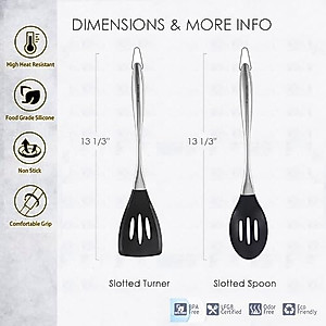 FONGLUAN Silicone Cooking Utensils Set, Set of 2, Kitchen Spatulas and Slotted Basting Spoons, Nonstick Cookware, BPA Free Heat-Resistant Kitchen Utensils, Black