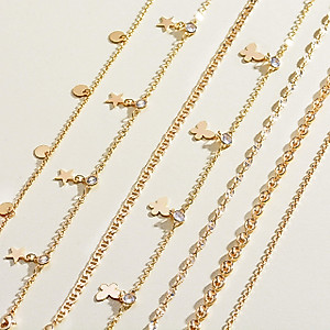 MEVECCO Link Chain Anklet 14K Gold Plated Boho Cute Dainty Mariner Chain Foot Ankle Bracelet Women