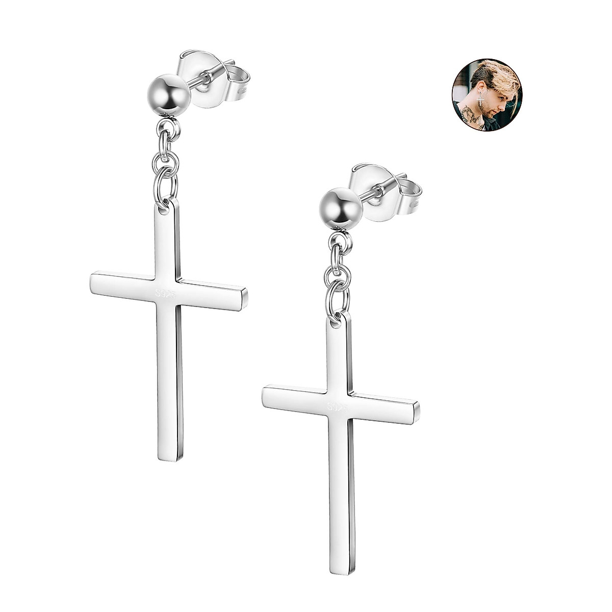 Sllaiss 925 Sterling Silver Cross Dangle Earrings For Men Women Unisex Silver Cross Dangling Earrings Christian Cool Drop Earrings Christian Jewelry