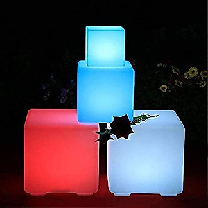 HTZ Cube Chair Light Rechargeable Led Stool Waterproof with Trol Ma-Gi-C Color Changing Sidcolor,Home Garden Party Decoration/43Cm/16.9Inch (Color : 35Cm/13.7Inch)