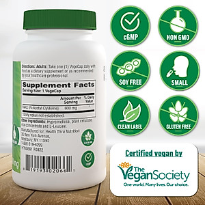 Health Thru Nutrition NAC N-Acetyl-Cysteine 600mg 120 Capsules | Vegan Certified | The Purest NAC Supplement | Supports Healthy Lung Liver Functions & Cellular Health | Non-GMO Soy & Gluten Free