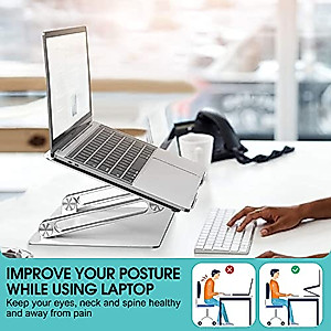 GOPHOR Laptop Stand, Adjustable Laptop Stand for Desk with Heat-Vent , Aluminum Ergonomic Laptop Riser, Portable Computer Notebook Stand Compatible for MacBook, Dell, HP More 10-17" Laptops (Silver)