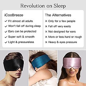 iCooBreeze 100% Natural Silk Eye Mask for Women Men, Soft Pressureless Cooling Blackout Eye Covers for Sleeping, Large Size Sleep Mask fits All Heads Adjustable, 1PC, Black