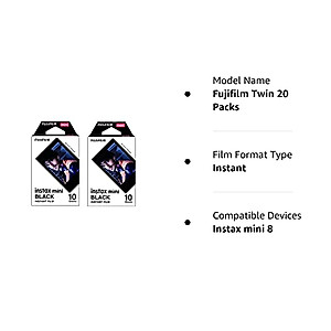 Fujifilm Instax Mini 8 Instant Film 2-Pack (20 Sheets) Value Set for Fujifilm Instax Mini 8 Cameras - Black