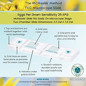 4 McMaster Method Microscope Slides, by FEC Source, Fecal/Worm Egg Count for Parasites for Veterinary Use. Livestock Parasite Management. FECRT Reference Guide Included.