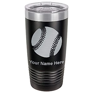 LaserGram 20oz Vacuum Insulated Tumbler Mug, Baseball Ball, Personalized Engraving Included (Black)