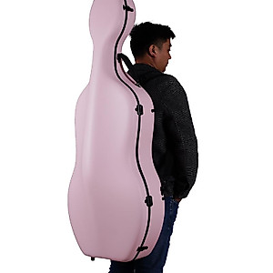 4/4 Full Size Cello Case, 100% Carbon Fiber Hard Shell Backpack，also Fits for 3/4, as 7.7 LB Only, and Hygromether and 1 Accessory Bag, 1 Music Sheet Bag, Sturdy, Portable and Waterproof (Pink Matte)