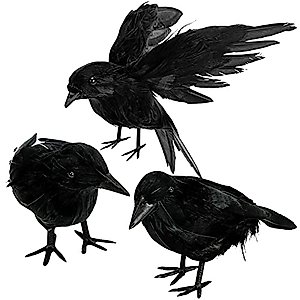 Halloween Crow Decorations - Realistic Handmade Crow Black Feathered Crow, Halloween Crows and Ravens Decor, Scary Black Ravens Birds for Outdoors and Indoors Halloween Decor
