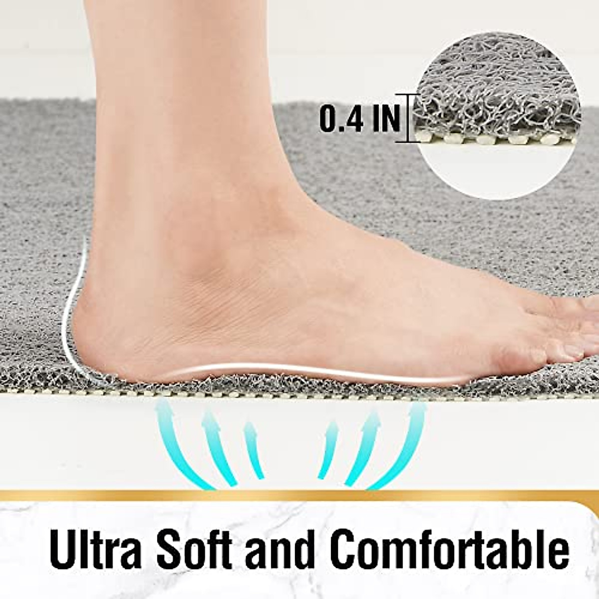 HITSLAM Shower mat Non Slip, 24 x 32 Inch Bathtub Mat Non Slip with Drain, Soft PVC Loofah Shower Bath Mat for Tub, Quick Drying Bathroom Shower Mat, Grey