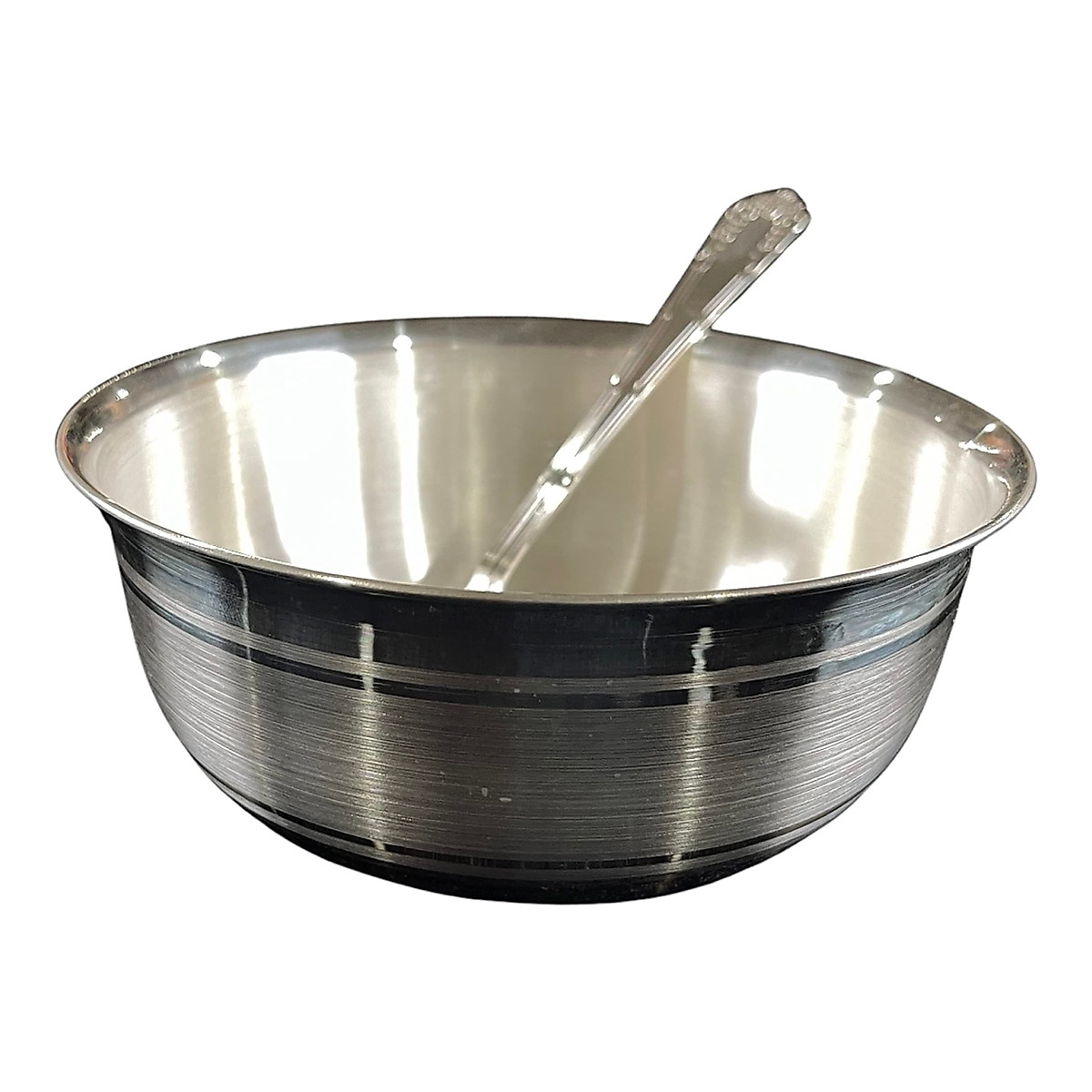 Balaji 999 Pure Silver 5.0 inch Bowl & Spoon Teens/Adults - 5.0-inch Set#01