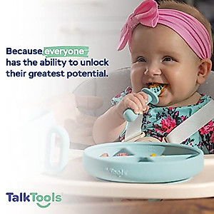 TalkTools Itsy Tiny Silicone Spoons – Twin Pack Soft Silicone Self-Feeding Training Spoons for Kids & Toddlers, Anti-Choking Flange Guard and Non-Slip Handle (Sage)