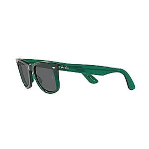 Ray-Ban RB2140 Original Wayfarer ColoRBlock Square Sunglasses, Transparent Green/Dark Grey, 50 mm