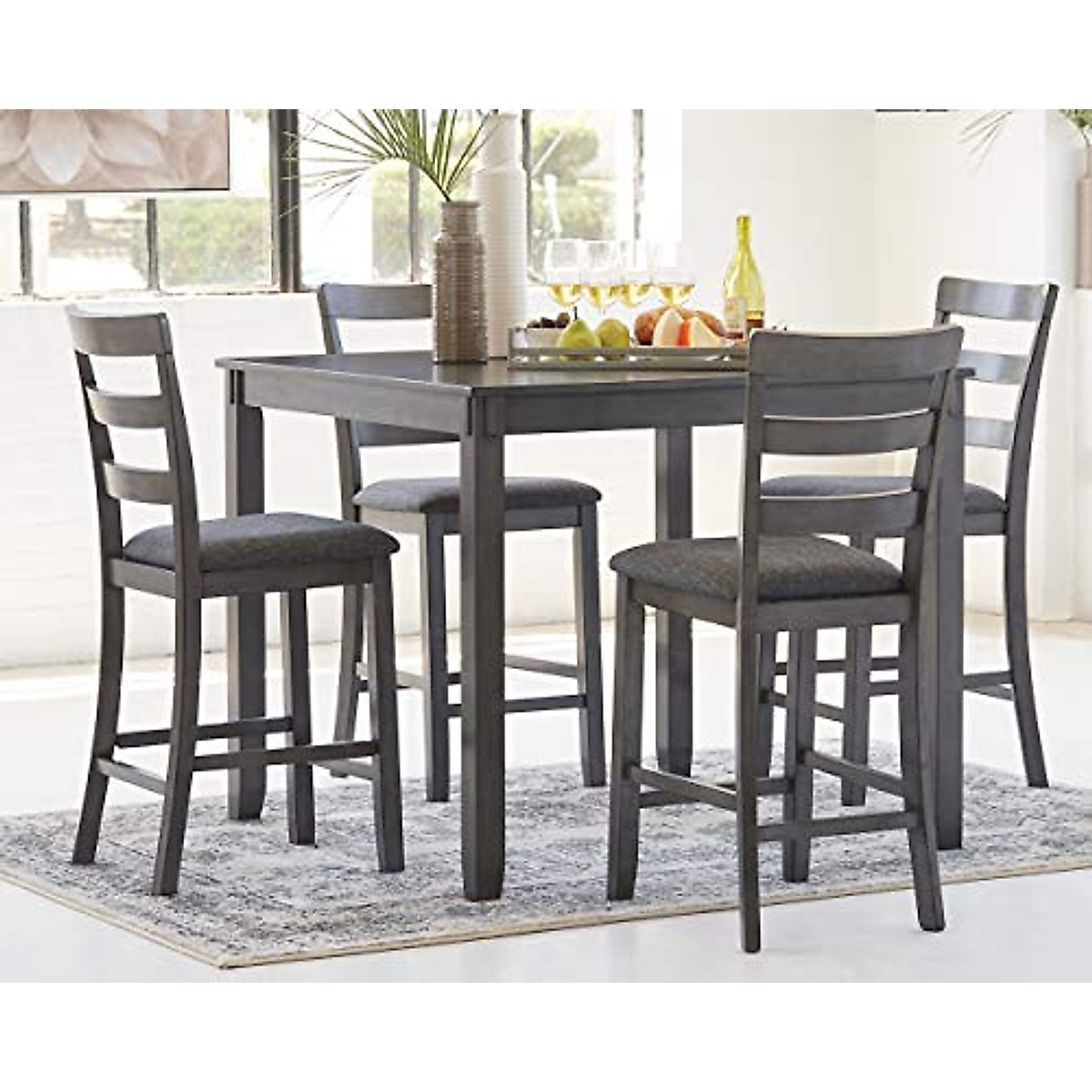 Signature Design by Ashley Bridson 5 Piece Counter Height Dining Room Set, Includes Table & 4 Bar Stools, Gray (Pack of 1)