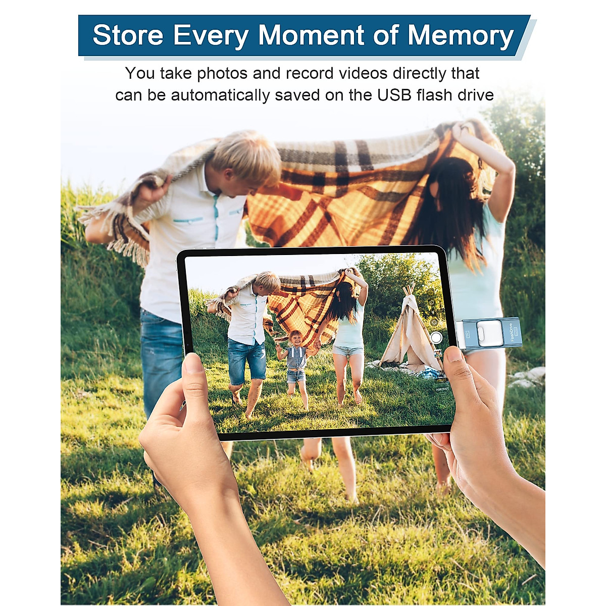 Sunany USB Flash Drive 256GB, Photo Stick Memory External Data Storage Thumb Drive Compatible for Phone, Pad, Android, PC and More Devices (Blue)