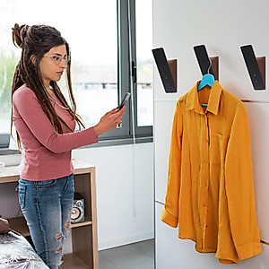 6 Pack Wall Coat Hook Rack Black Walnut Wood Metal Decorative Wall Hooks Backpack Hanger Wall Mounted Wood Towel Rack Rustic Wooden Heavy Duty Hooks for Wall Hanging Coats Hats Bags