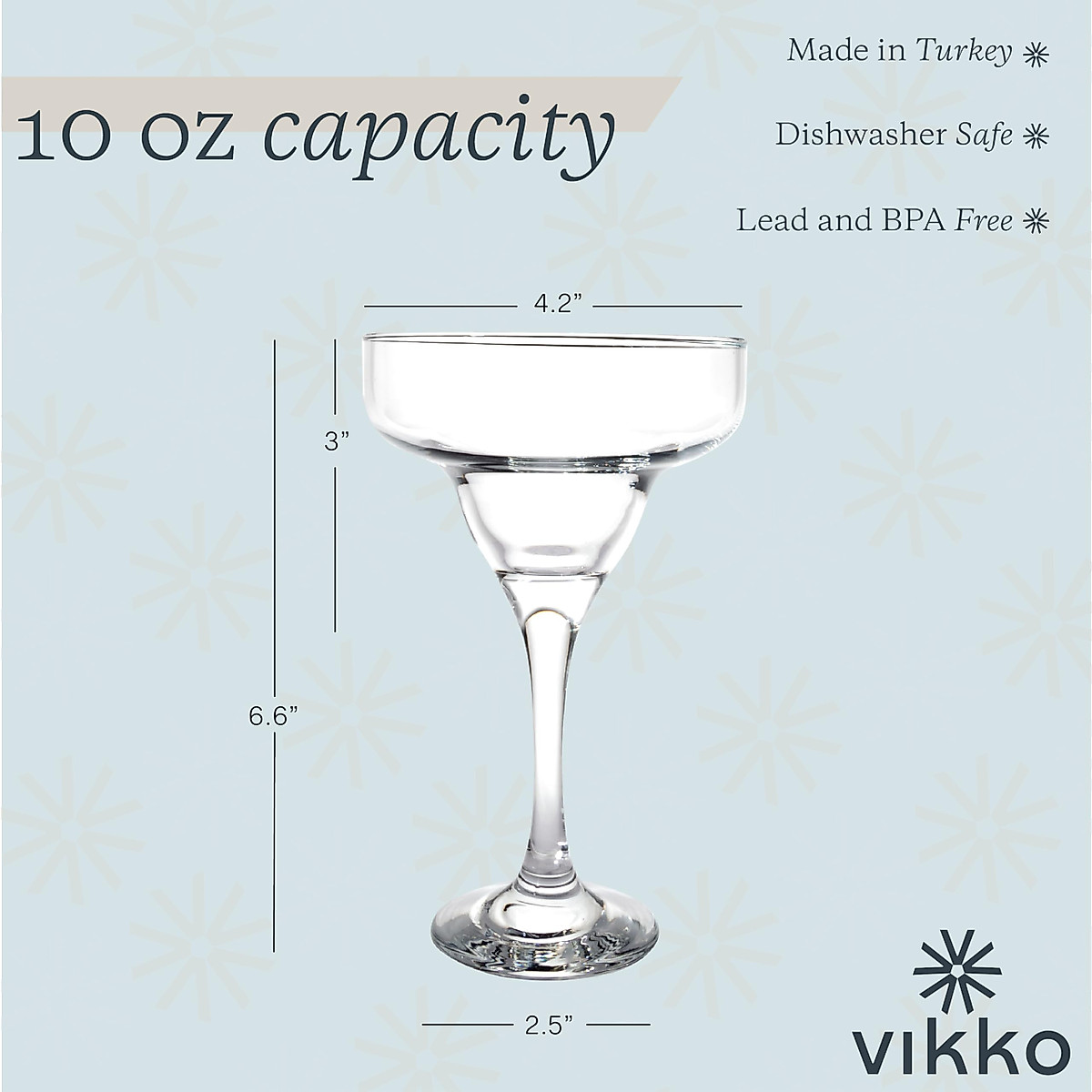 Vikko Margarita Glasses Set of 4, 10 Ounce, Crystal Clear Margarita Glass, Cosmopolitan Glassware for Margaritas, Frozen Drinks, Pina Coladas and Cocktails, Margarita Cups