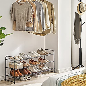 YMYNY Freestanding Shoe Racks, 3 Tiers Stackable & Adjustable Shoe Storage Shelf, Extra Large Capacity Shoe Organizer Stand for 20-24 Pairs, for Entryway, Closet, Bedroom, Black, 42.9" L, UHXJ302B