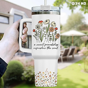 34HD 40oz Bestie Tumbler with Handle and Straw, Vacuum Insulated Friend Coffee Mug with Quote, Anniversary, Birthday Gifts for Best Friend, Coworkers, Sisters, Women