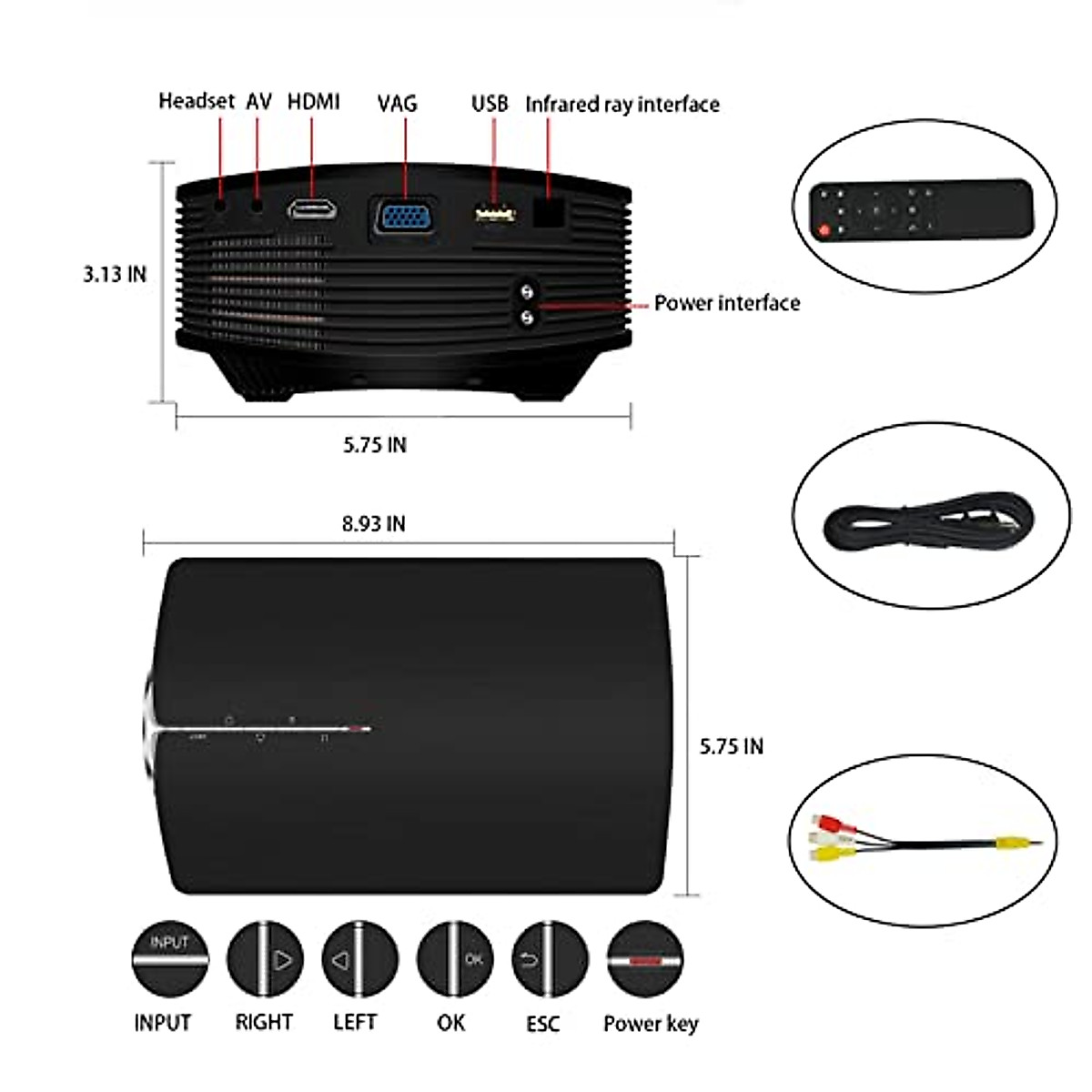 Mini Projector, 1080P HD Supported Portable Projector 2023 Upgraded Laptop Projector Outdoor Office Home Theater Movie Projector with HDMI/USB/Audio/AV for iOS/Android/Windows/PS5/Computer/TV