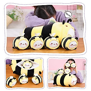 AIXINI Cute Cat Mommy Plush Pillow with 4 Little Baby Cats Stuffed Animal, Super Soft Kawaii Fat Cat Chubby Kitten Hugging Toy Gifts for Bedding