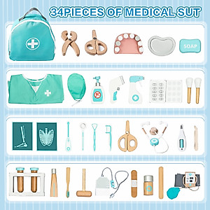 umu Doctor Kit for Kids, Pretend Toy 36 PCS Wooden Doctor Playset for Toddlers, Montessori Toys Dentist Kit for 3, 4 and 5 Year Old Boys and Girls