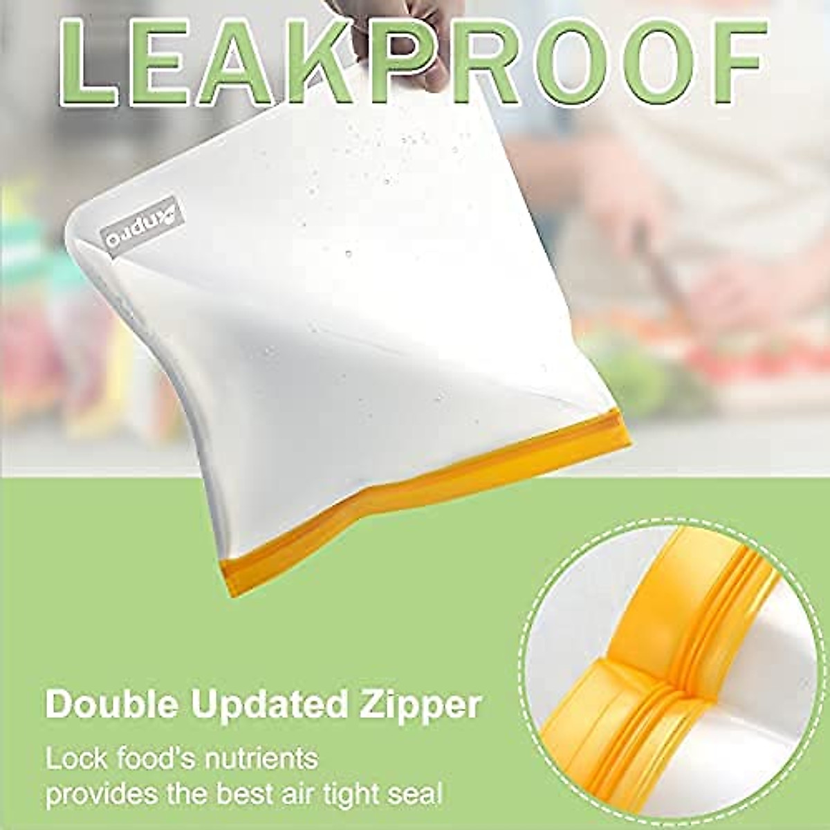 Anpro Reusable Food Storage Bags- 5 Gallon Reusable Storage Bags, 2 Reusable Sandwich Bags, Reusable Freezer Bags, Reusable Snack Bags, Extra Thick, Leak Proof, BPA Free, 7 Pack