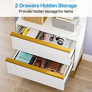 Tribesigns 4-Tier Bookshelf with 2 Drawers, 71" Tall White and Gold Bookshelf with Open Shelves & Drawer, Modern Bookcase Display Book Shelf Organizer for Bedroom, Living Room, Home Office