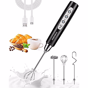 ODIFORGO Milk Frother Handheld, USB Rechargeable Electric Whisk 3 Speed Adjustable, Coffee Frother Wand with 3 Stainless Whisks, Egg Beater, Drink Mixer Blender for Coffee Latte Cappuccino Matcha