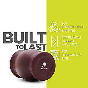 BALIBETOV Mate Cup And Bombilla Set - Yerba Mate set Includes One Yerba Mate Cup, Two Bombilla Mate (Straw) and Brush - Stainless Steel Double-Wall | Easy to Clean Yerba Mate Gourd (Bordeaux)