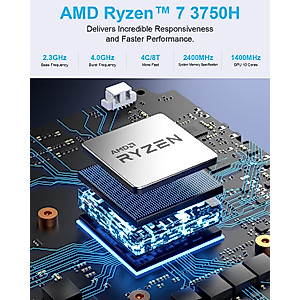 Mini PC Ryzen 7 3750H AMD Processor(up to 4.0GHz), Windows 11 Pro Mini Computer 16GB RAM/512GB PCIe 3.0 SSD, Triple 4K@60Hz Display Small PC, Dual Band WiFi, Gigabit Ethernet, USB 3.1, HTPC, Gaming