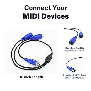 ZAWDIO MIDI Splitter, 5-Pin DIN Y-Adapter Cable, Male to 2X Dual Female Extension
