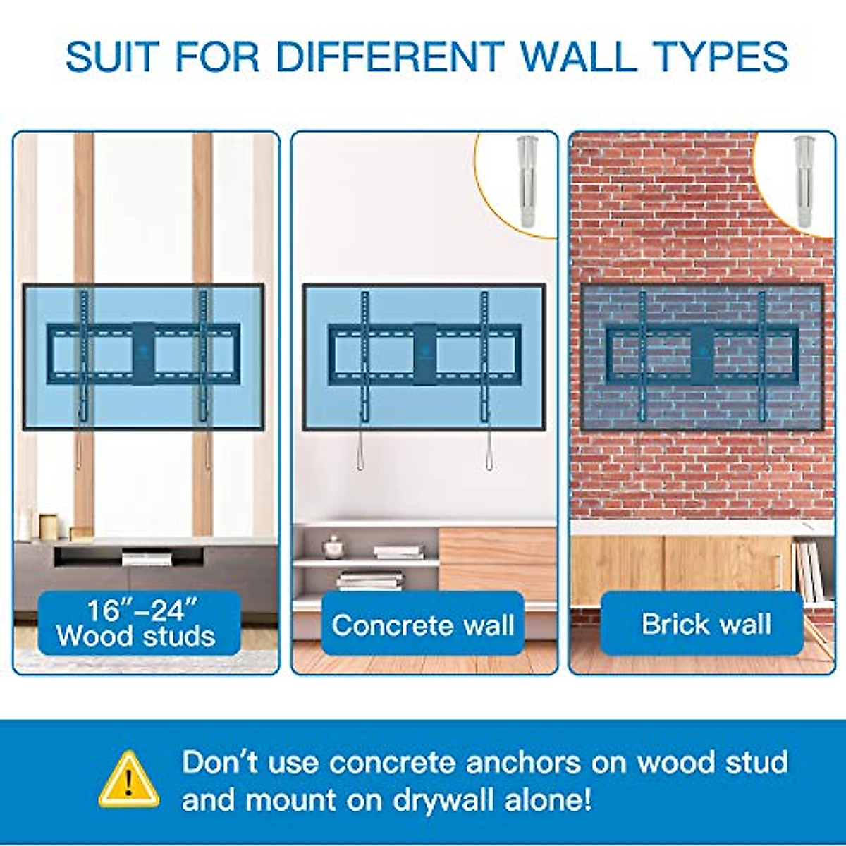 PERLESMITH Fixed TV Wall Mount Bracket Low Profile for 32-82 inch LED, LCD, and OLED Flat Screen TVs - Fits 16”- 24” Wood Studs, Fixed TV Mount with VESA 600 x 400mm Holds up to132lbs (PSLLK1), Black