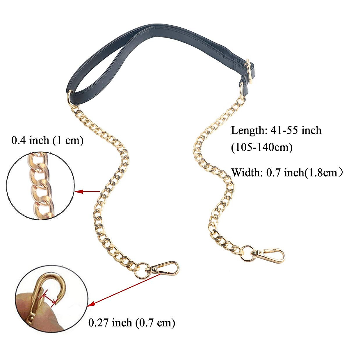 BEAULEGAN Purse Chain Strap Adjustable - Replacement for Shoulder Crossbody Bag, 55 Inches (Black/Silver