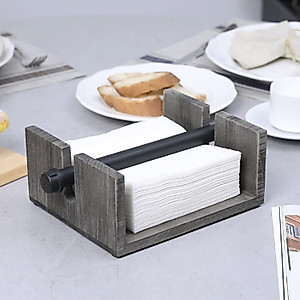 MyGift 2 Piece Rustic Gray Wood and Industrial Metal Kitchen Countertop Paper Towel Holder and Flat Napkin Holder with Weighted Arm