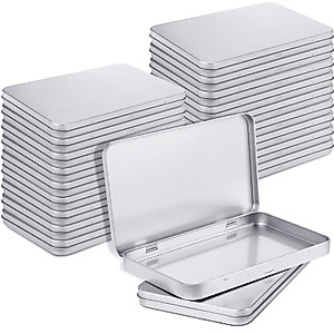 Rectangular Metal Tin Box with Lid Metal Hinged Lid Tin Metal Empty Tin Box Container Silver Storage Tin Box for Watercolor Jewelry Pen Eraser Pill Candy Craft Organize 7 x 4.25 x 0.59''(20 Pieces)