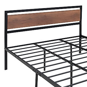 FANYHOME Queen Size Platform Bed, Metal and Wood Bed Frame with Headboard and Footboard, Black