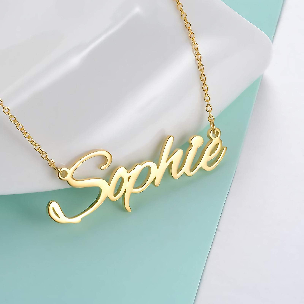 MRENITE 10k 14k 18k Solid Yellow Gold Personalized Name Necklace – Small Dainty Nameplate Jewelry - Custom Any Name Gift for Her Women Daughter