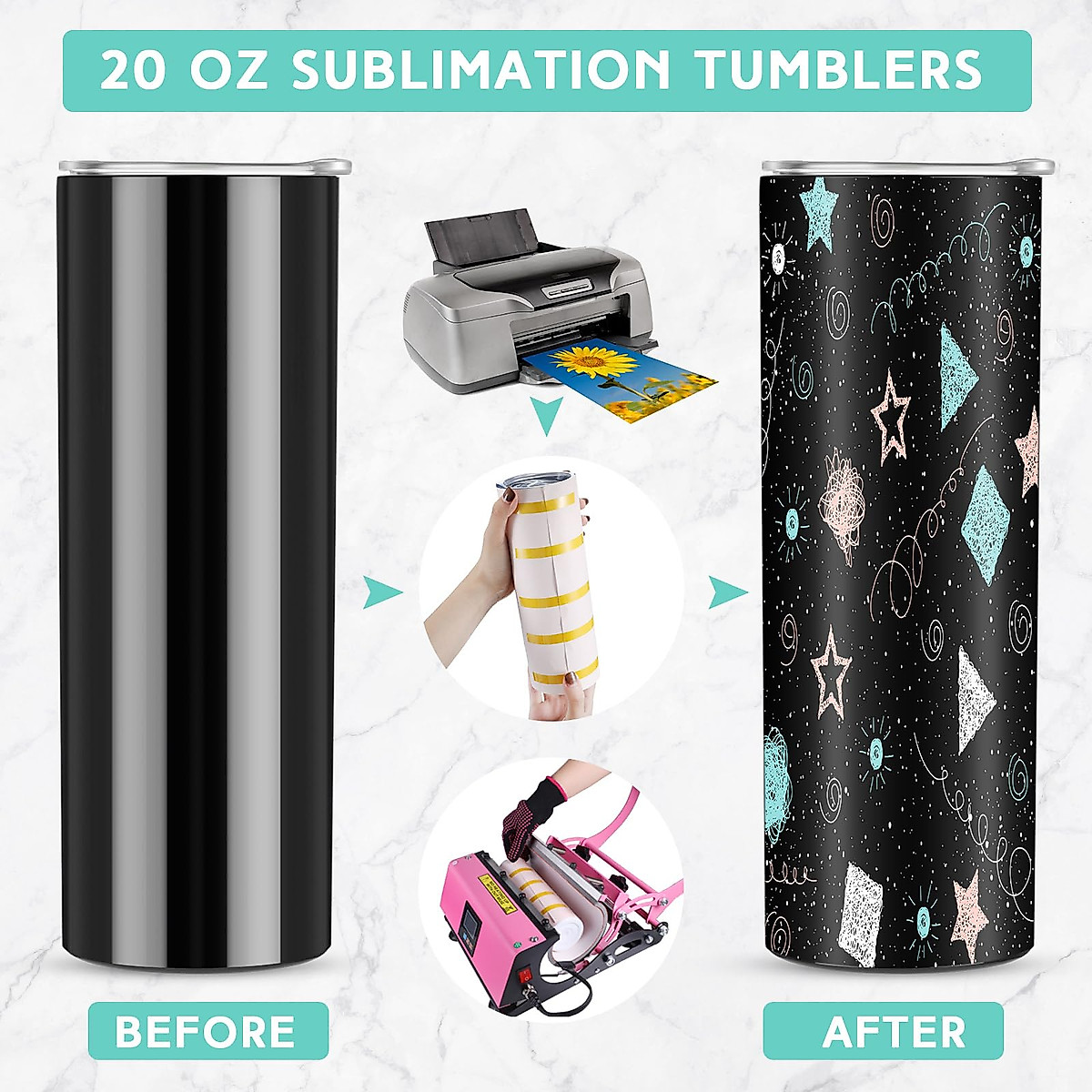 Layhit 4 Sets 20 oz Sublimation Tumbler Stainless Steel Blank Skinny Tumblers with Lids and Straws Brushes Double Wall Insulated Straight Sublimation Cups Water Coffee Mug for Travel Gift DIY, Black