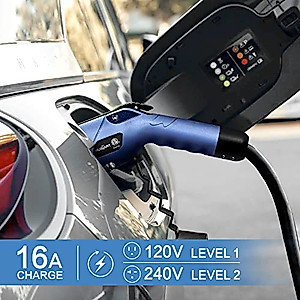 MUSTART Level 1 and Level 2 Portable EV Charger (16 Amp Adjustable, 100-240V, 25ft Cable). NEMA 6-20 Plug with NEMA 5-15 Adapter Electric Vehicle Charger
