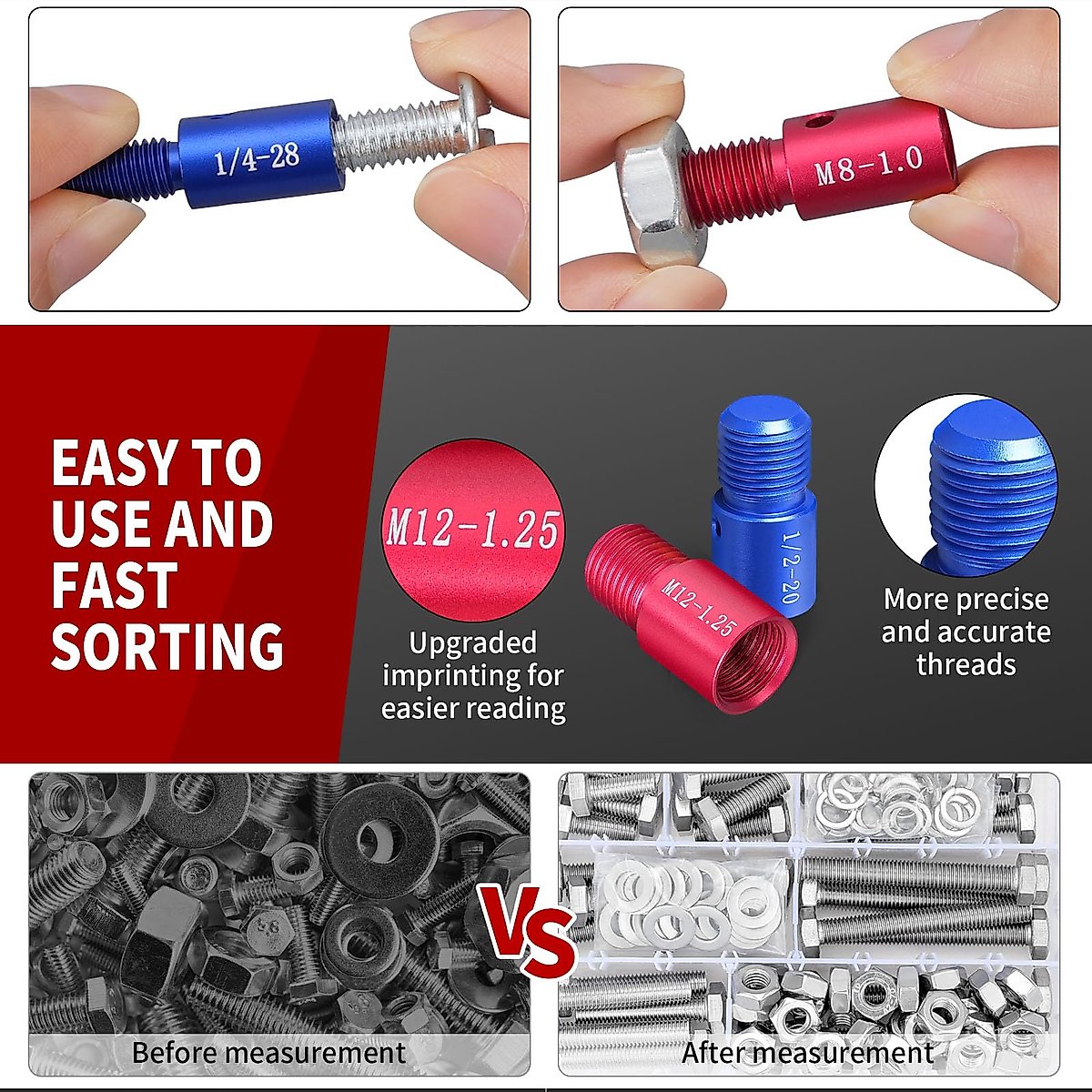 EAWONGEE Nut and Bolt Thread Checker Detachable Nut and Bolt Size Gauge Thread Gauge Suitable for Detecting Fixed Bolts or Threaded Holes in Enclosed Areas