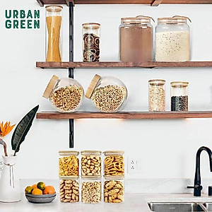 Glass Jars with Bamboo Lids, Square Glass Jar with airtight lids of 6 pack of 28oz, Square glass storage jars with airtight lids, Glass Food Storage Containers with airtight lids, Glass Panty Jars