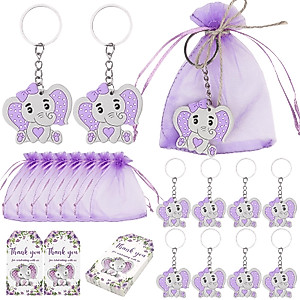 Serencatcher Elephant Baby Shower Decorations, 90Pcs Elephant Baby Shower Favors Include Elephant Floral Keychains Thank You Gift Tag Organza Bags for Elephant Baby Shower Birthday Return Gifts