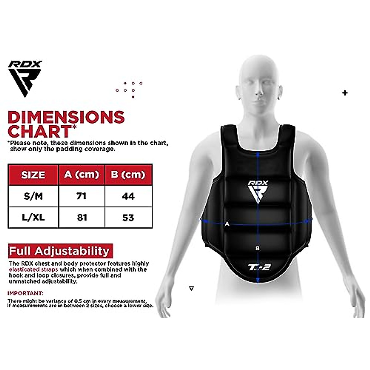 RDX Boxing Chest Guard Reversible, Kickboxing MMA Muay Thai Body Protector, Sparring Training Punching, Adjustable Shield, Martial Arts Upper Belly Rib Pad, Taekwondo Vest (Black, L/XL)