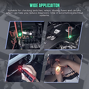 Power Circuit Probe Tester 6V-24V DC Test Light Short Circuit Tester Component Activation Electrical Tester Polarity Identify Continuity Tester with LED Light, Long Test Lead, Overload Protection