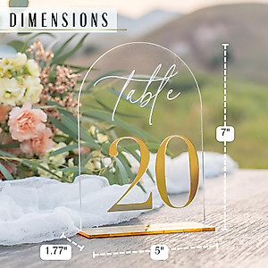 Acrylic Wedding Table Numbers 1-20 w/Stand, 5 x 7” Elegant Gold Table Numbers 1-20, Durable & Thick Table Number Signs, Acrylic Table Numbers 1-20 for Reception, Birthdays, Anniversary & More